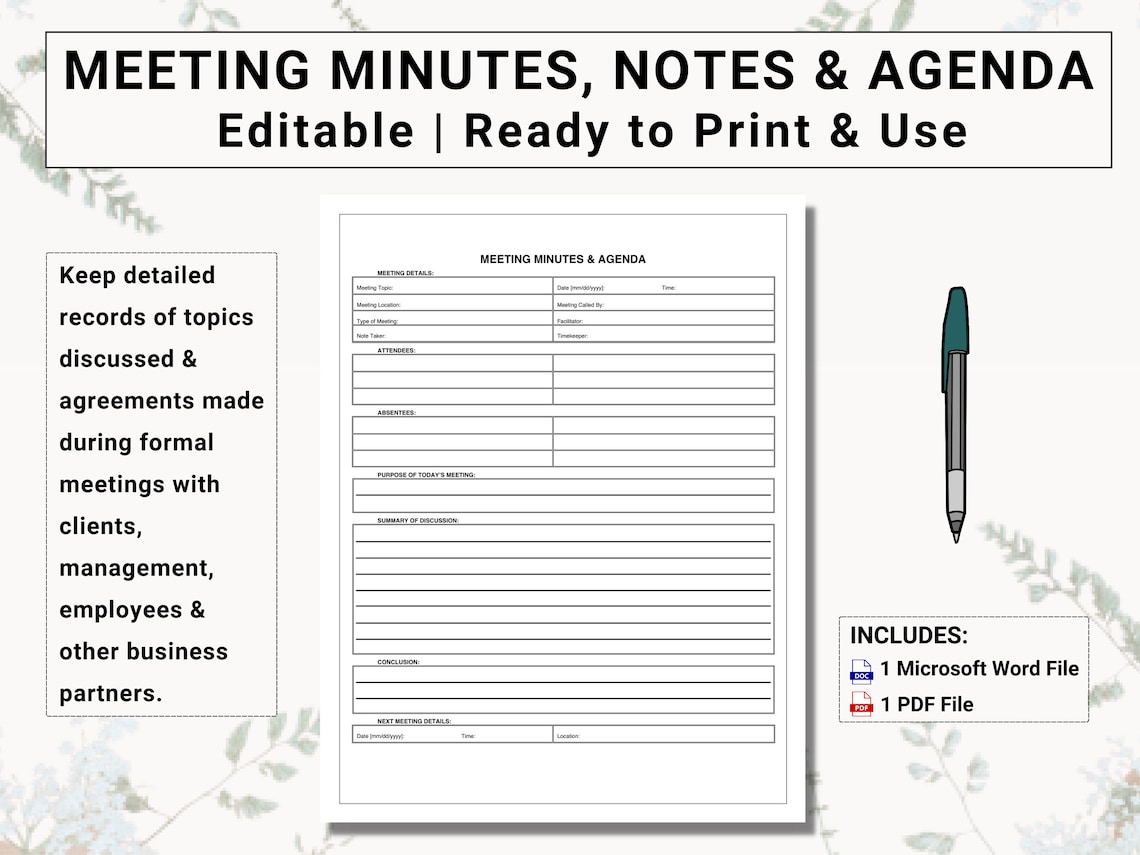 Meeting Minutes / Meeting Agenda Template | Promote Productive Dialogue ...