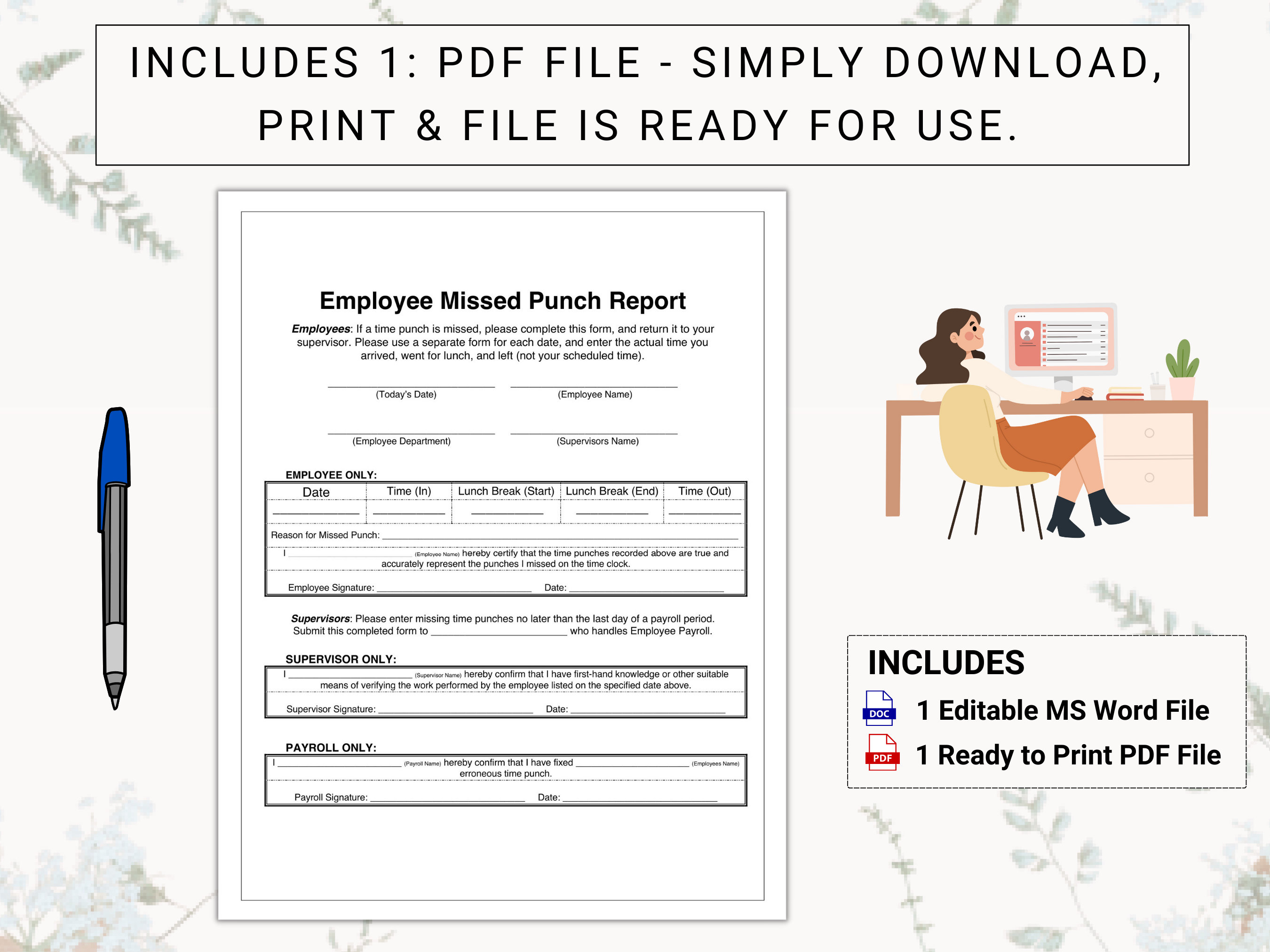 Employee Missed Punch / Time Adjustment Log | A Manager & Payroll Must ...