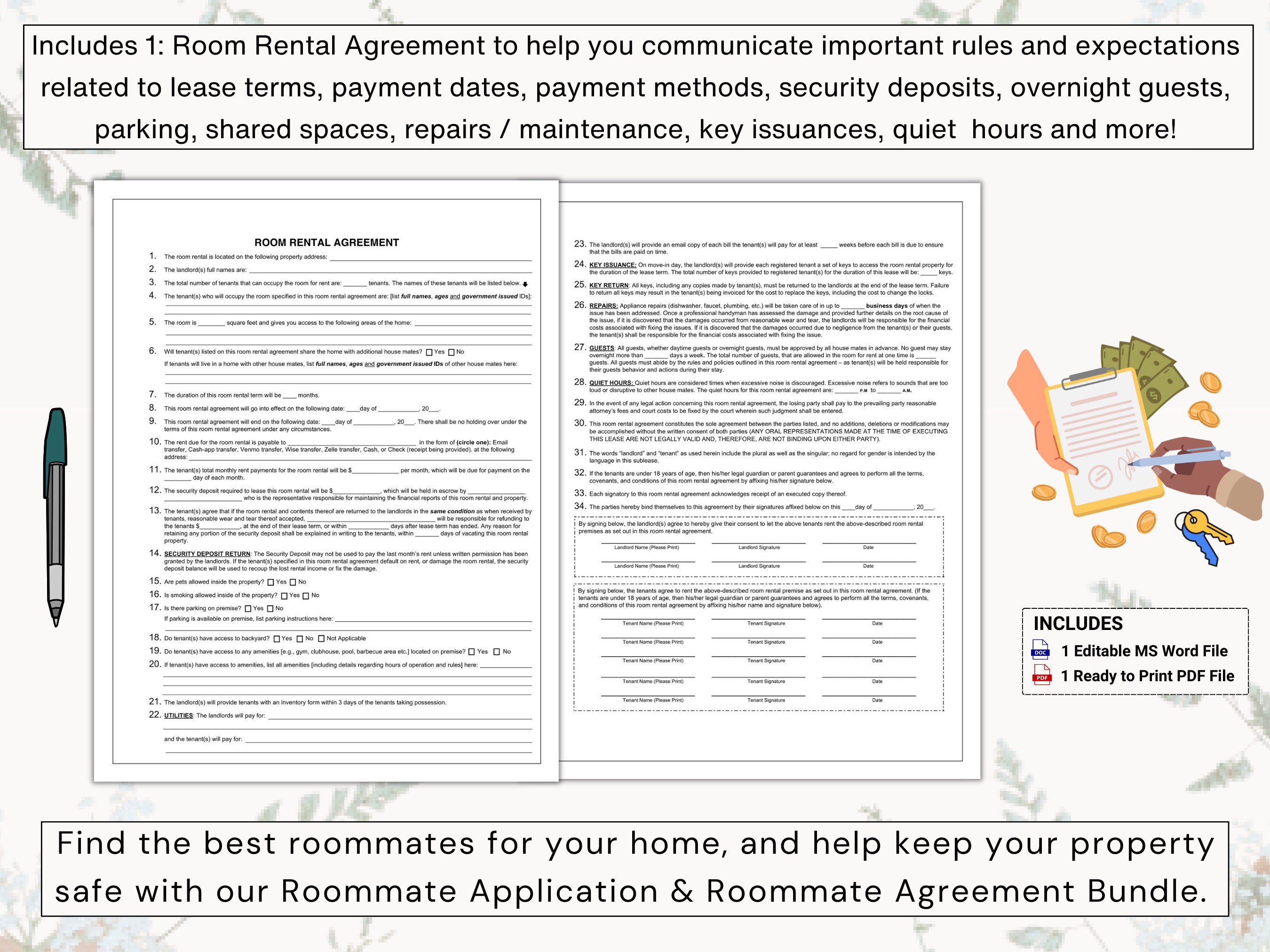 Room Rental Application & Roommate Agreement Bundle | Find the Most ...