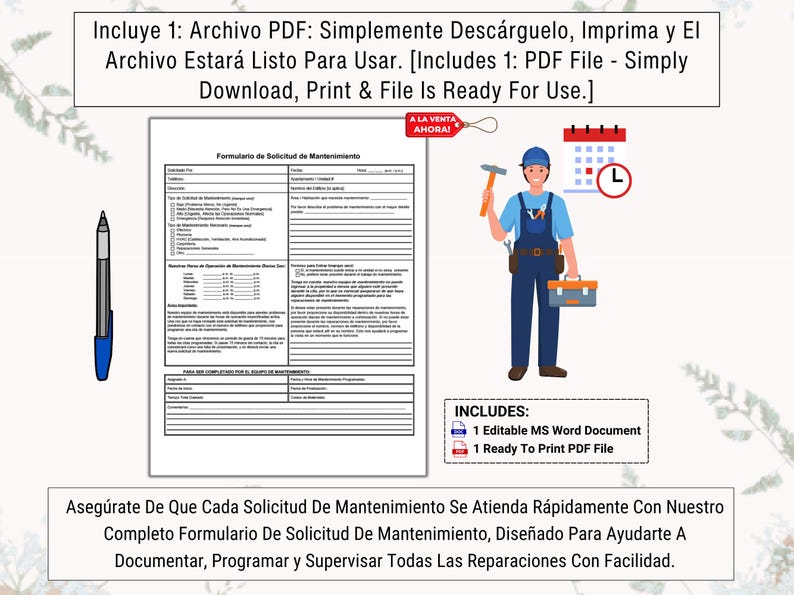 Formulario De Solicitud De Mantenimiento | Maintenance Request Form in ...