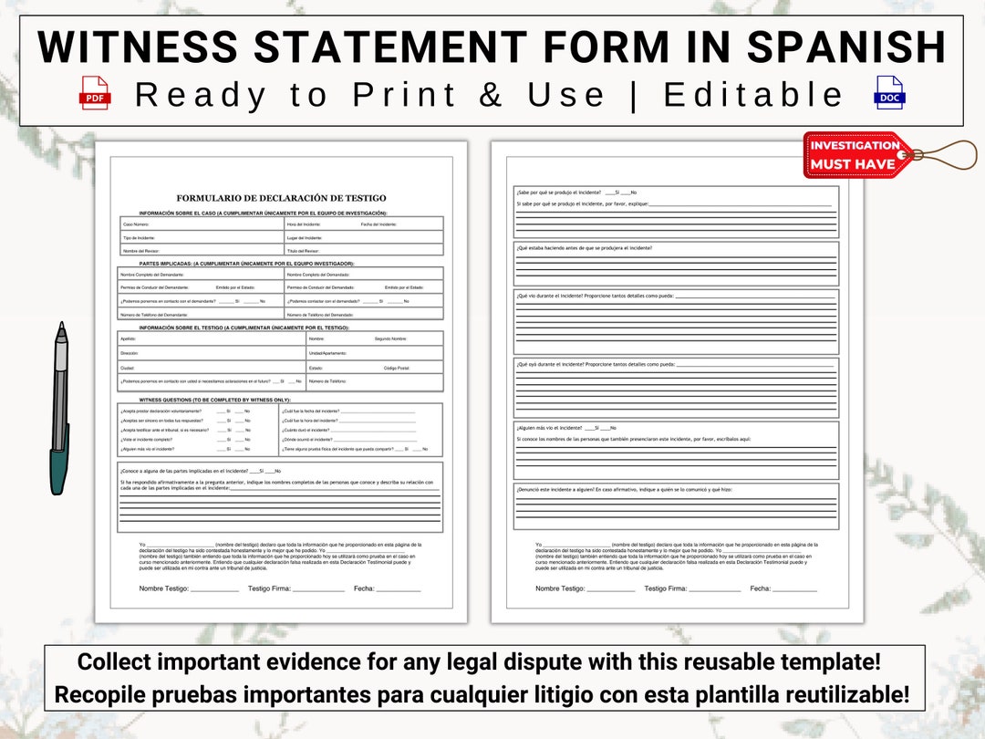 Witness Statement in Spanish | Declaración De Testigos En Español ...