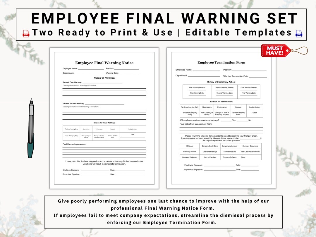 Employee Final Warning & Termination Set | Give Poorly Performing ...