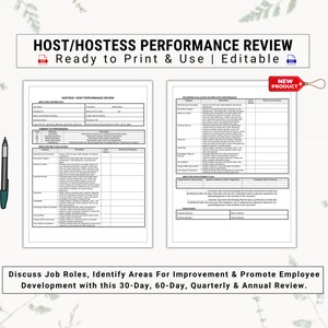 Restaurant Hostess / Host Performance Review & Self Appraisal Template ...