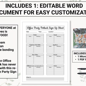 Employee Potluck / Office Party Sign up Sheet | Increase Employee ...