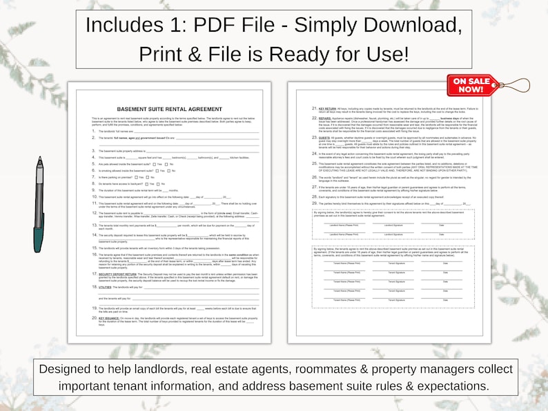 Basement Suite Rental Application / Lease Agreement | Establish Rules ...