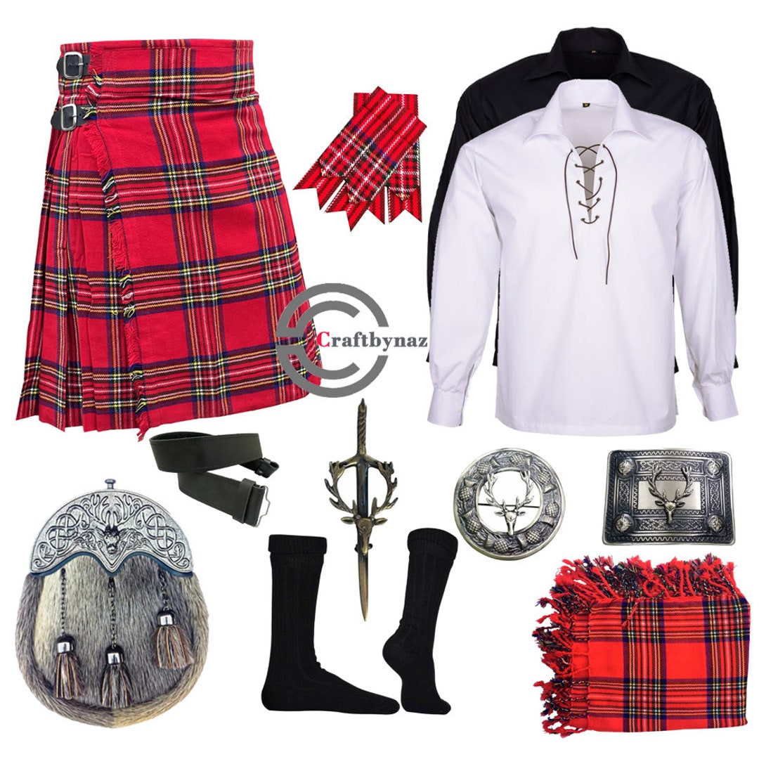 Men's Scottish Highland Kilt Set Traditional 5 Yard Kilts Outfit ...