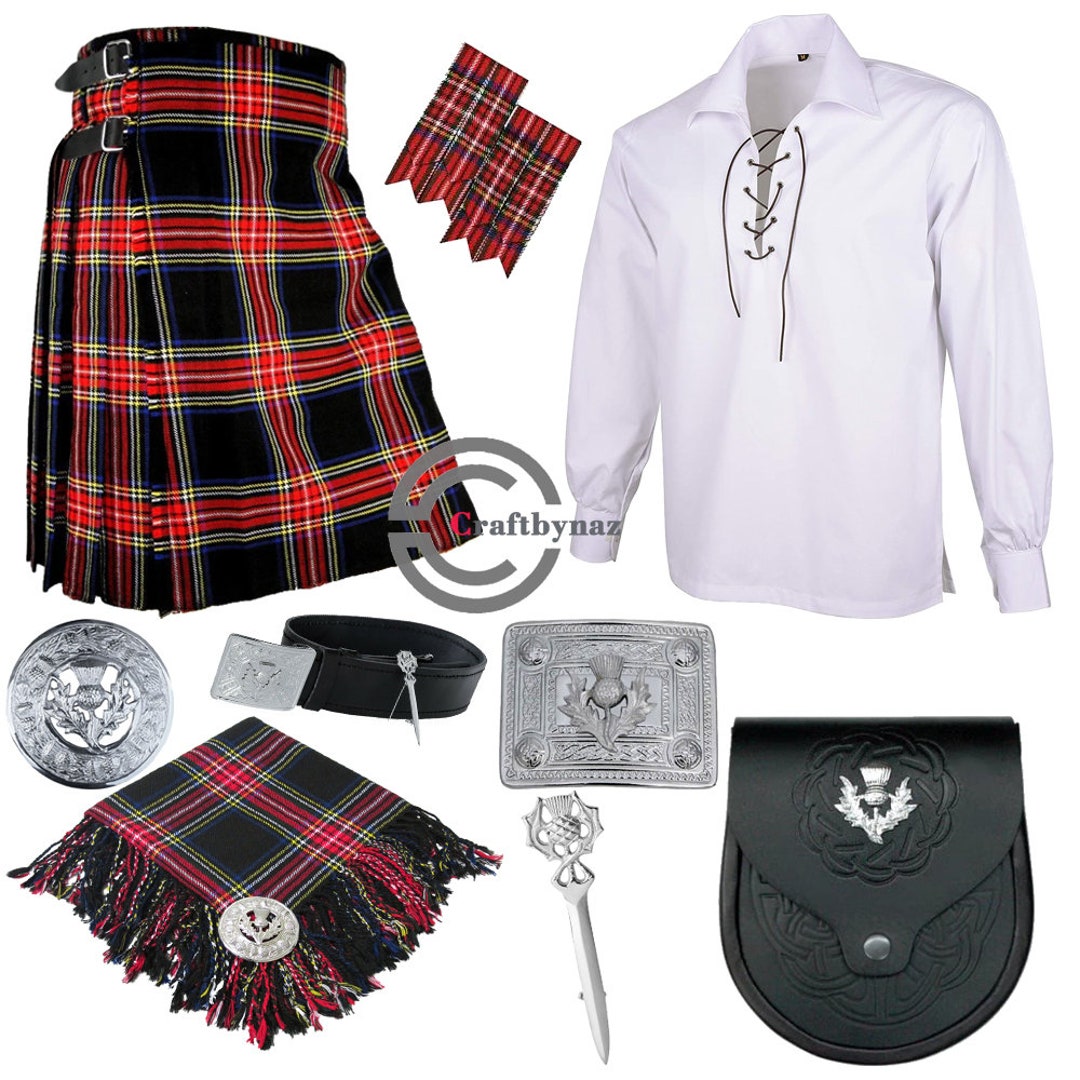 Men's Scottish Kilt Set Traditional 5 Yard Kilts Outfit Wedding Kilt ...