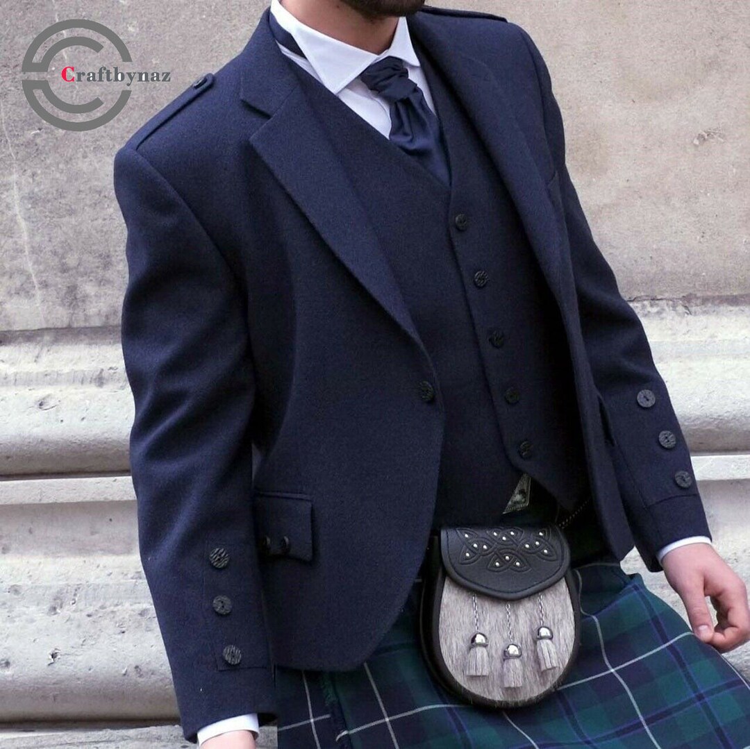 Scottish Blue Wool Argyle Kilt Jacket With Vest Argyle Wedding Jacket ...
