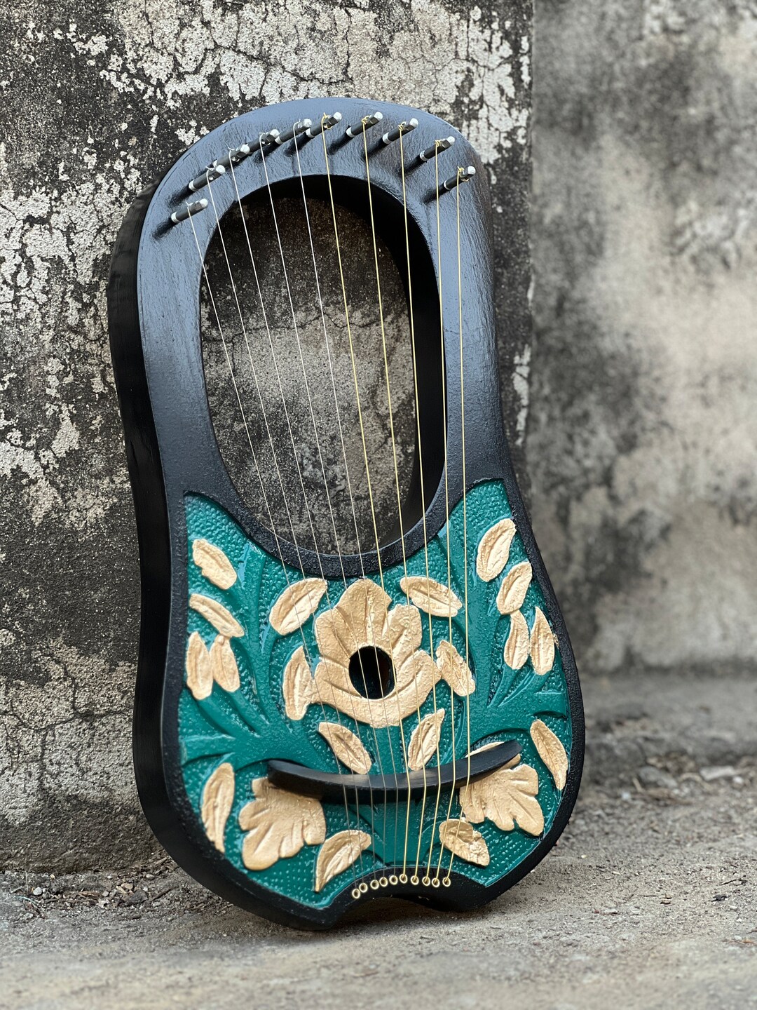 Green Lyre Harp Golden Leaf Rosewood 10 Metal Strings/rosewood Lyre ...