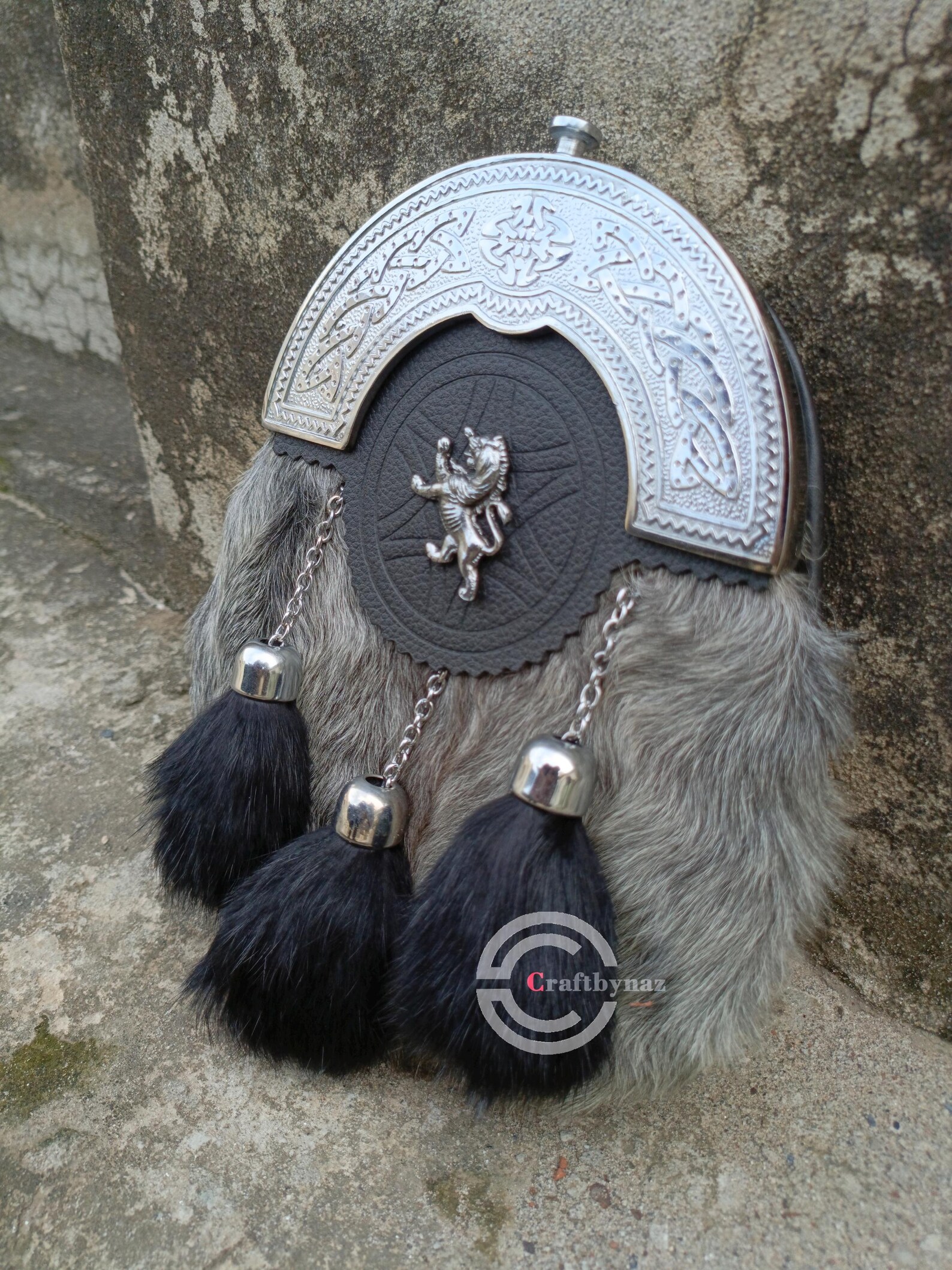 Full Dress Traditional Celtic Mantle 3 Tassel Kilt Sporran & Chain Belt ...