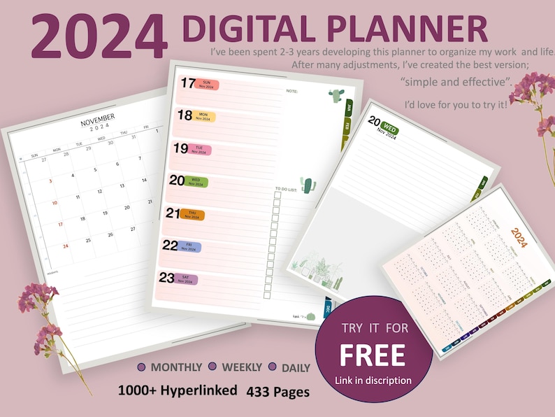 FREE 2024 Digital Planner and Calendar - Etsy
