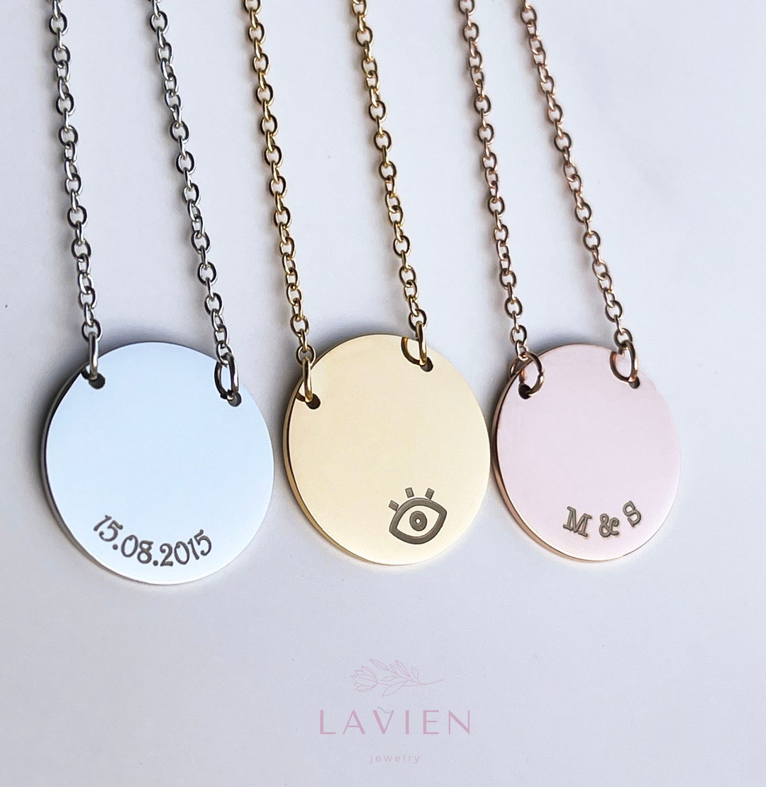 Personalized Name Necklace Custom Circle Necklace Custom Disc Pendant ...