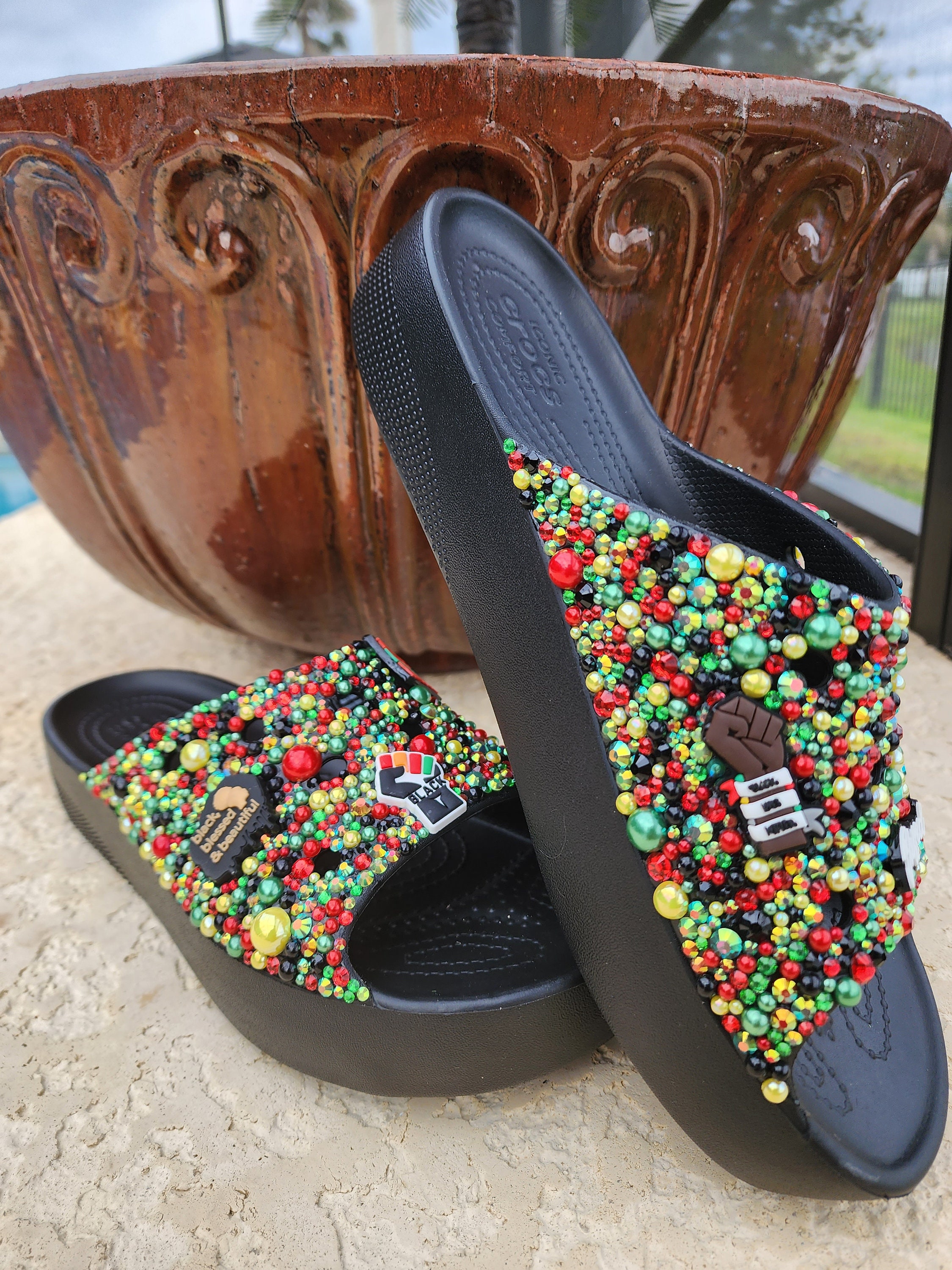 Blinged Classical Croc Platform Slide - Etsy