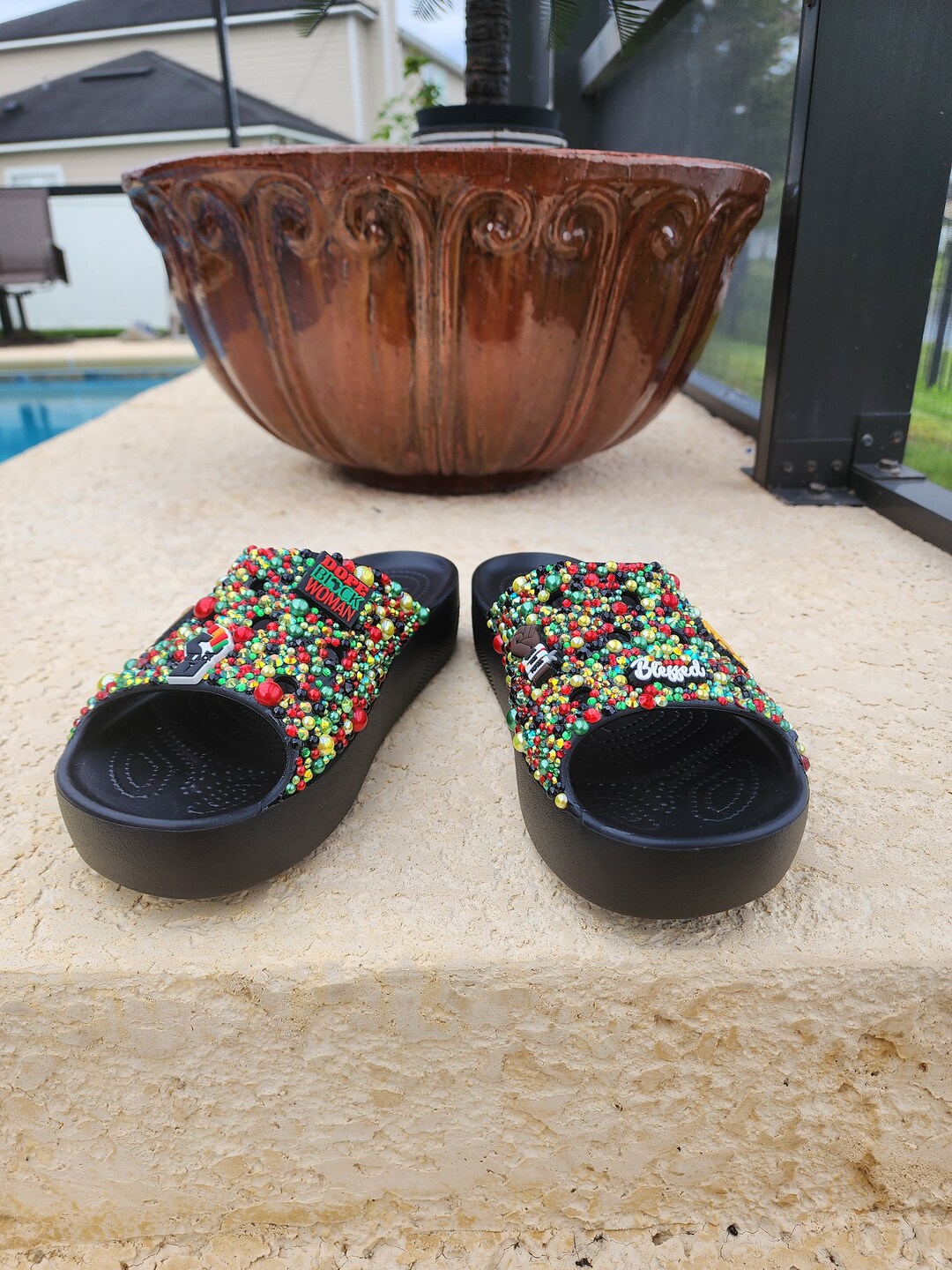 Blinged Classical Croc Platform Slide - Etsy