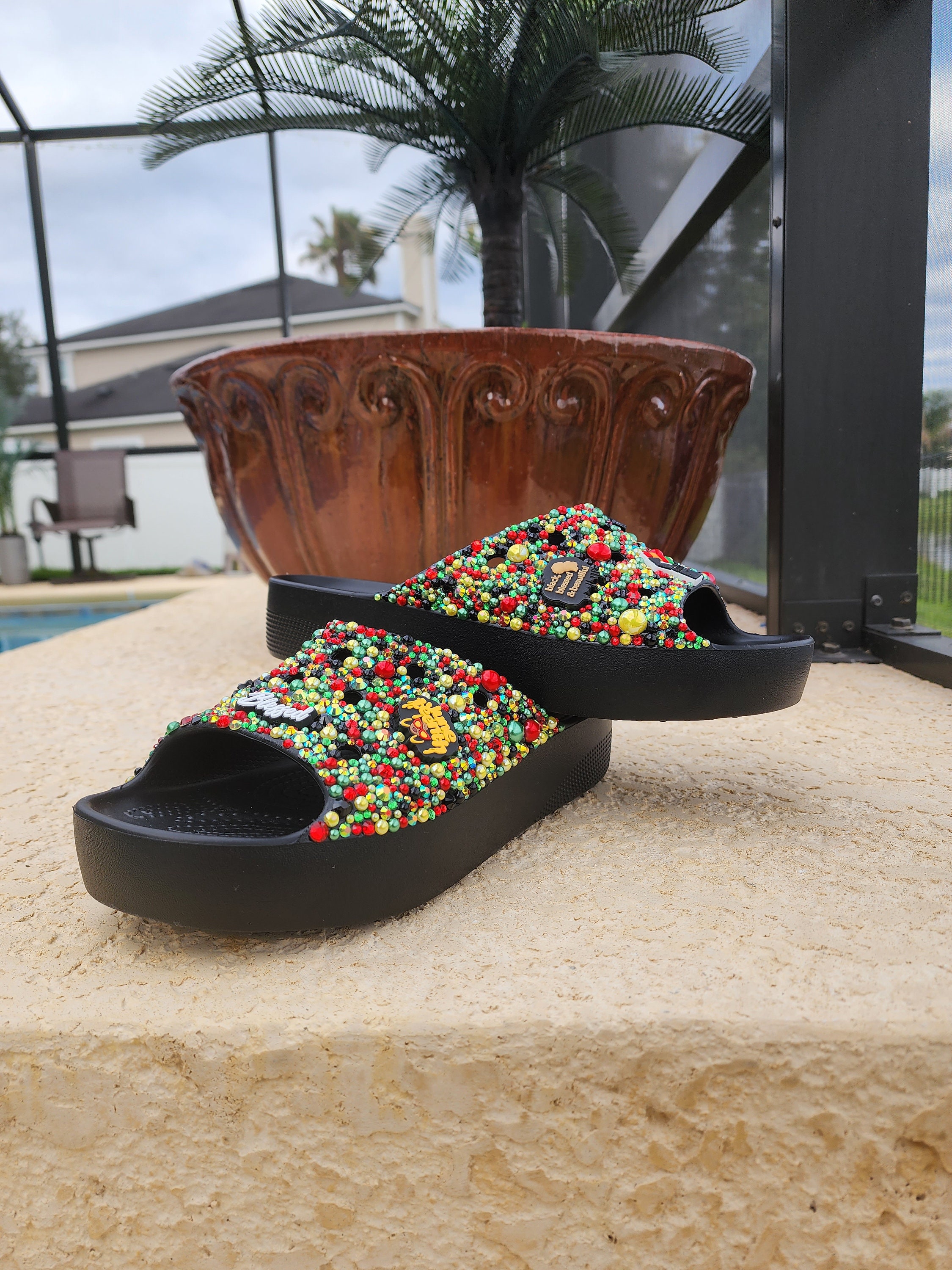 Blinged Classical Croc Platform Slide - Etsy