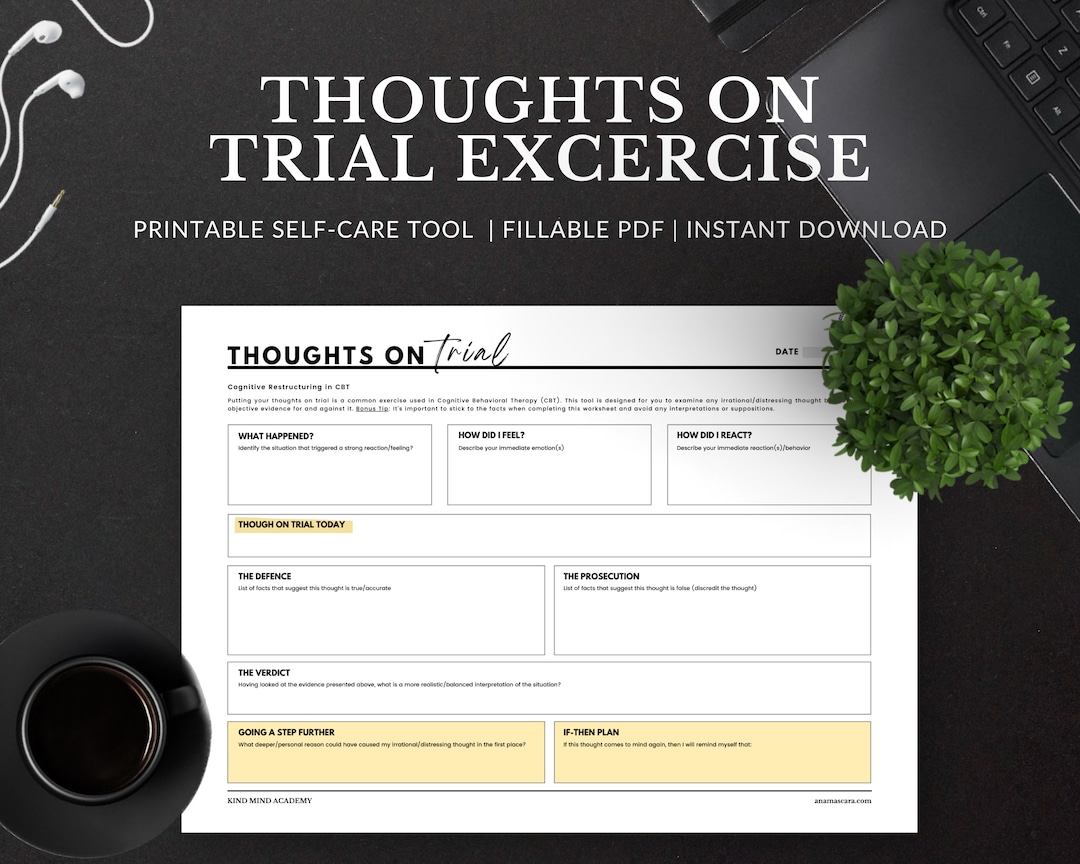 CBT Cognitive Restructuring Worksheet | Thoughts on Trial, Situation ...