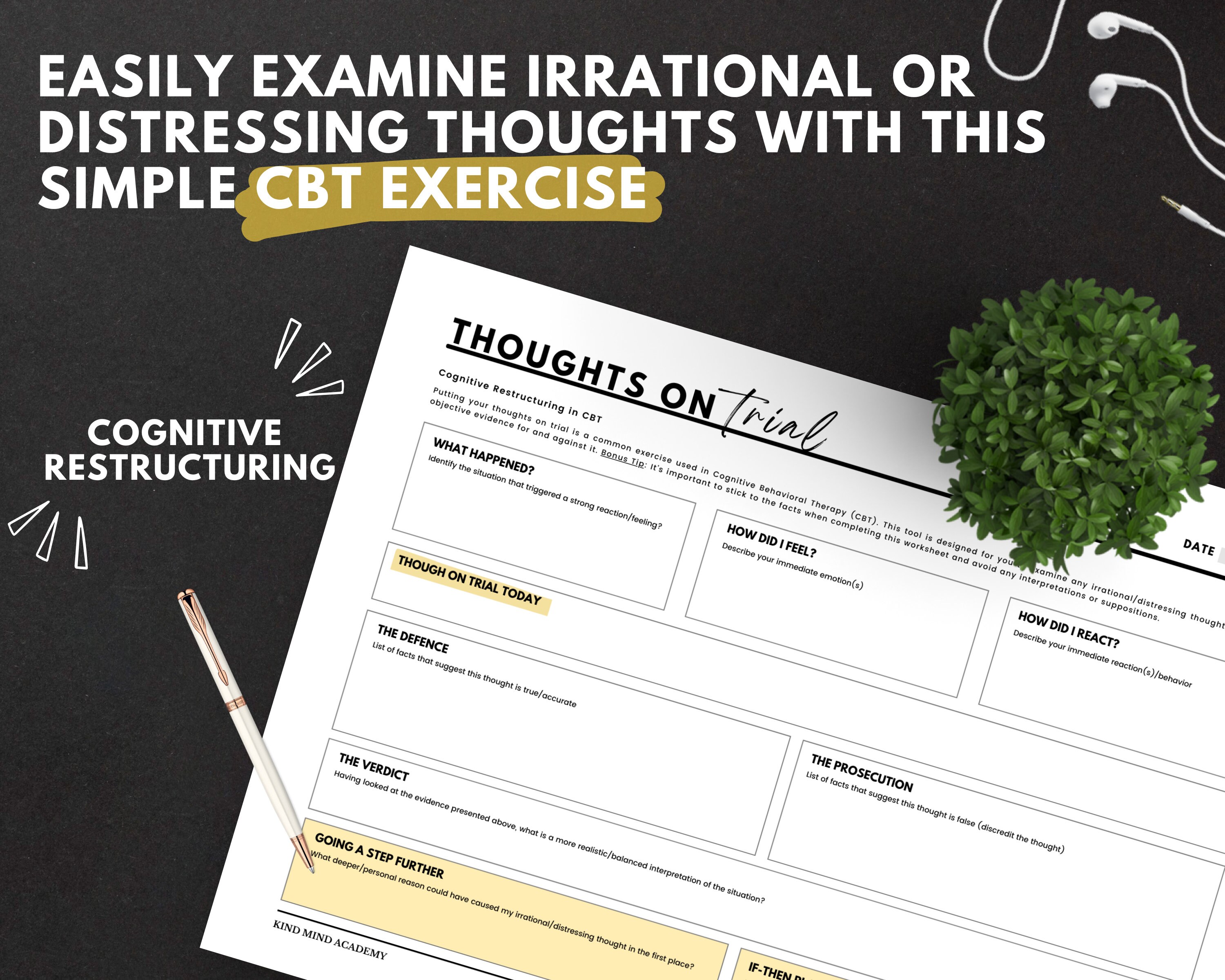 CBT Cognitive Restructuring Worksheet | Thoughts on Trial, Situation ...