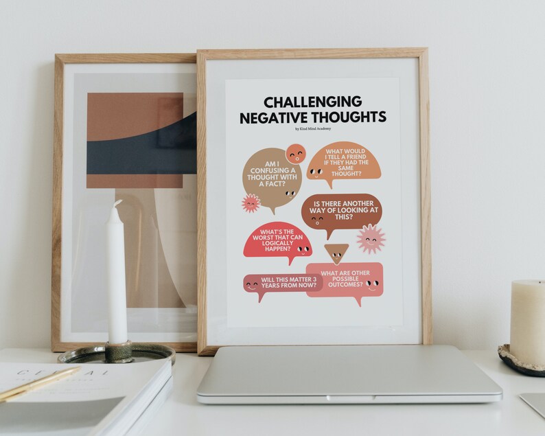 Cognitive Behavioural Therapy CBT Negative Thoughts Digital Print ...