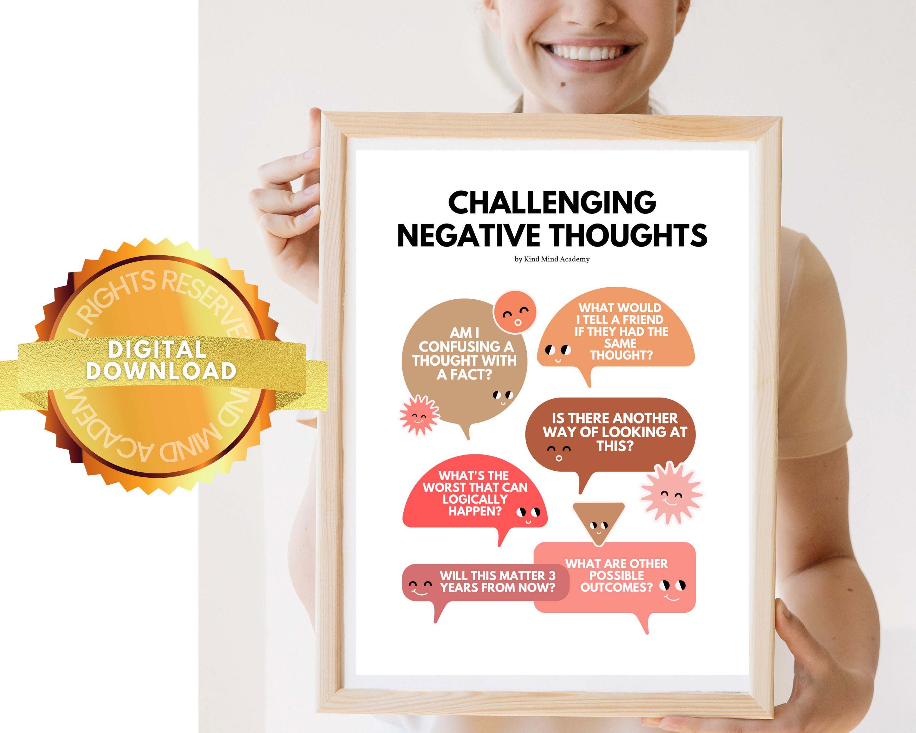 Cognitive Behavioural Therapy CBT Negative Thoughts Digital Print ...
