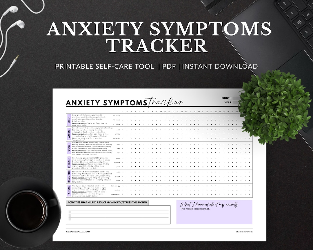 Anxiety Symptoms Tracker Printable/instant Download | CBT Tool, Therapy ...