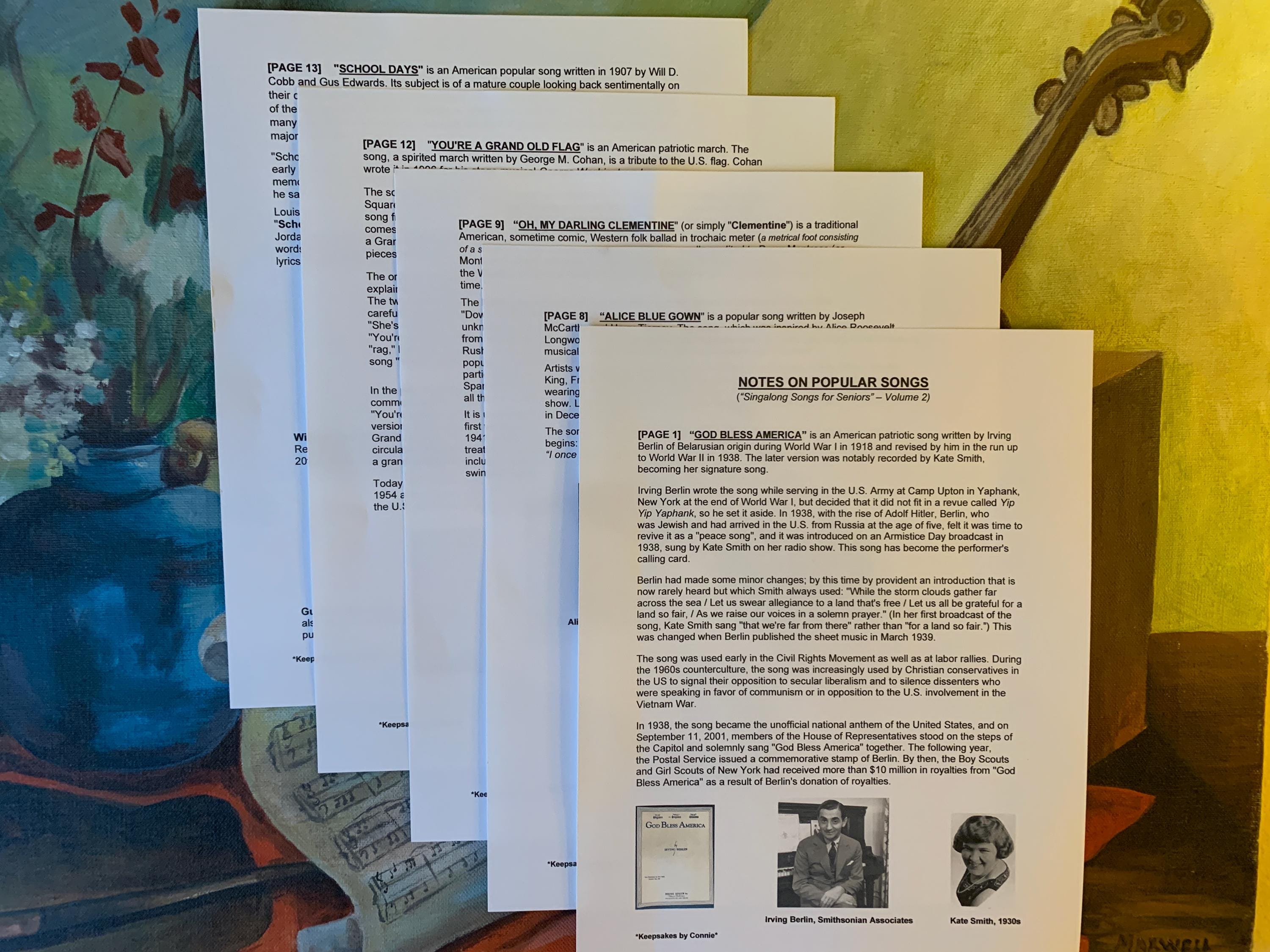 Large Print Singalong Songs for Seniors, Lyric Song Sheets, Song Notes ...