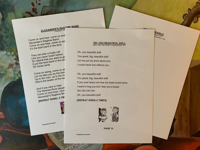 Singalong Songs for Seniors, Printable Lyric Song Sheets, Ideas for ...