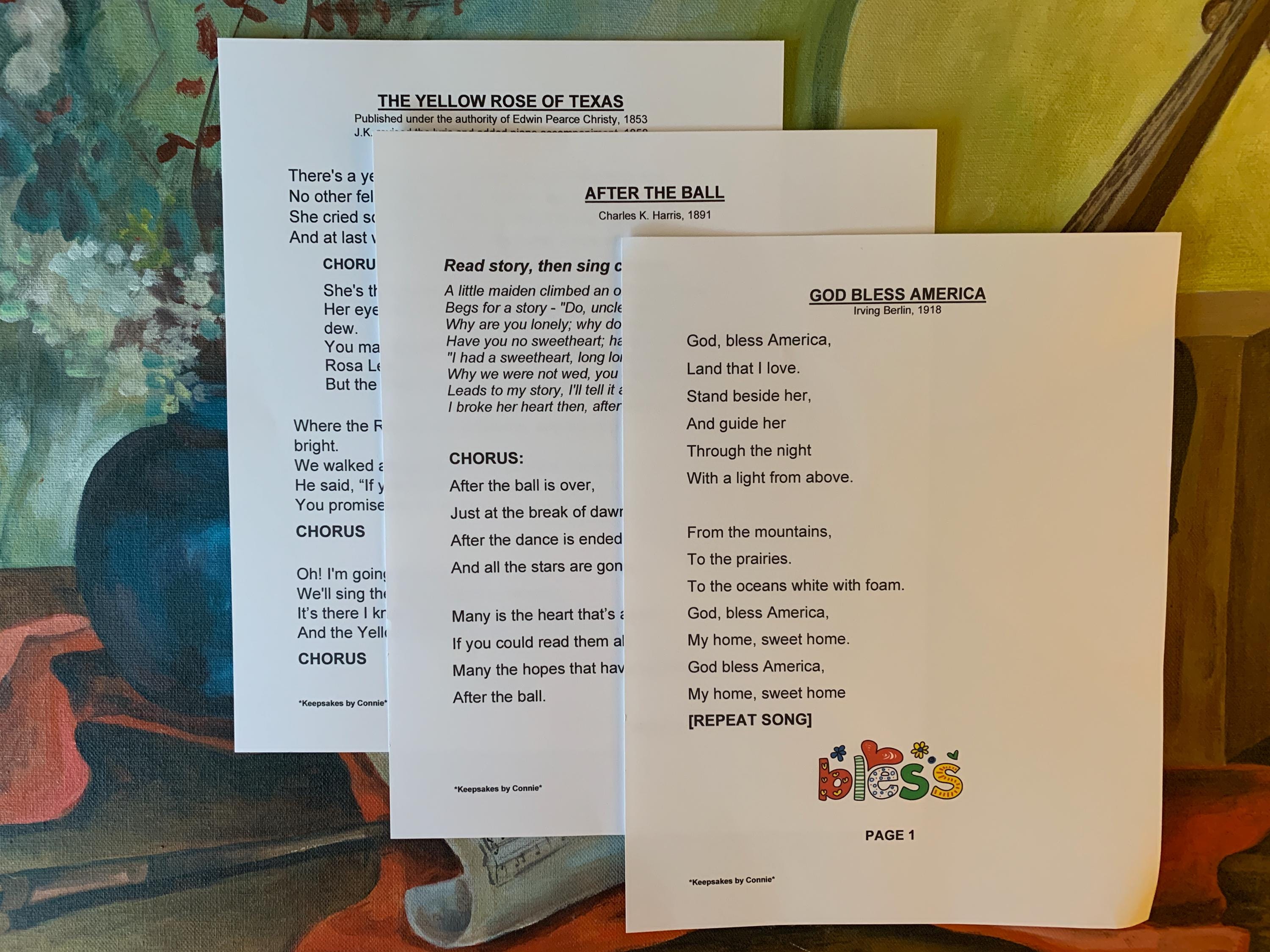 Large Print Singalong Songs for Seniors, Lyric Song Sheets, Song Notes ...