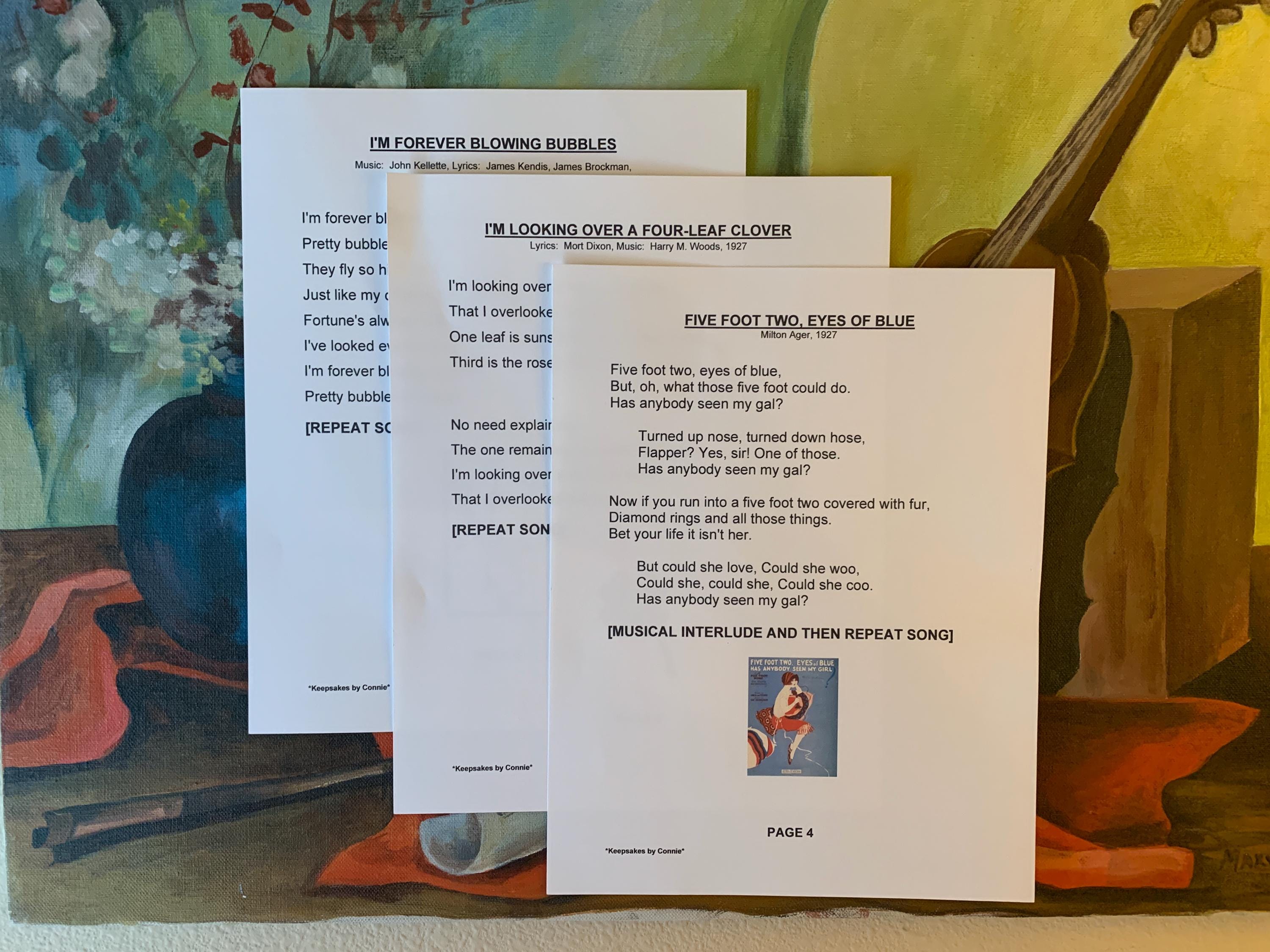 Large Print Singalong Songs for Seniors, Lyric Song Sheets, Song Notes ...