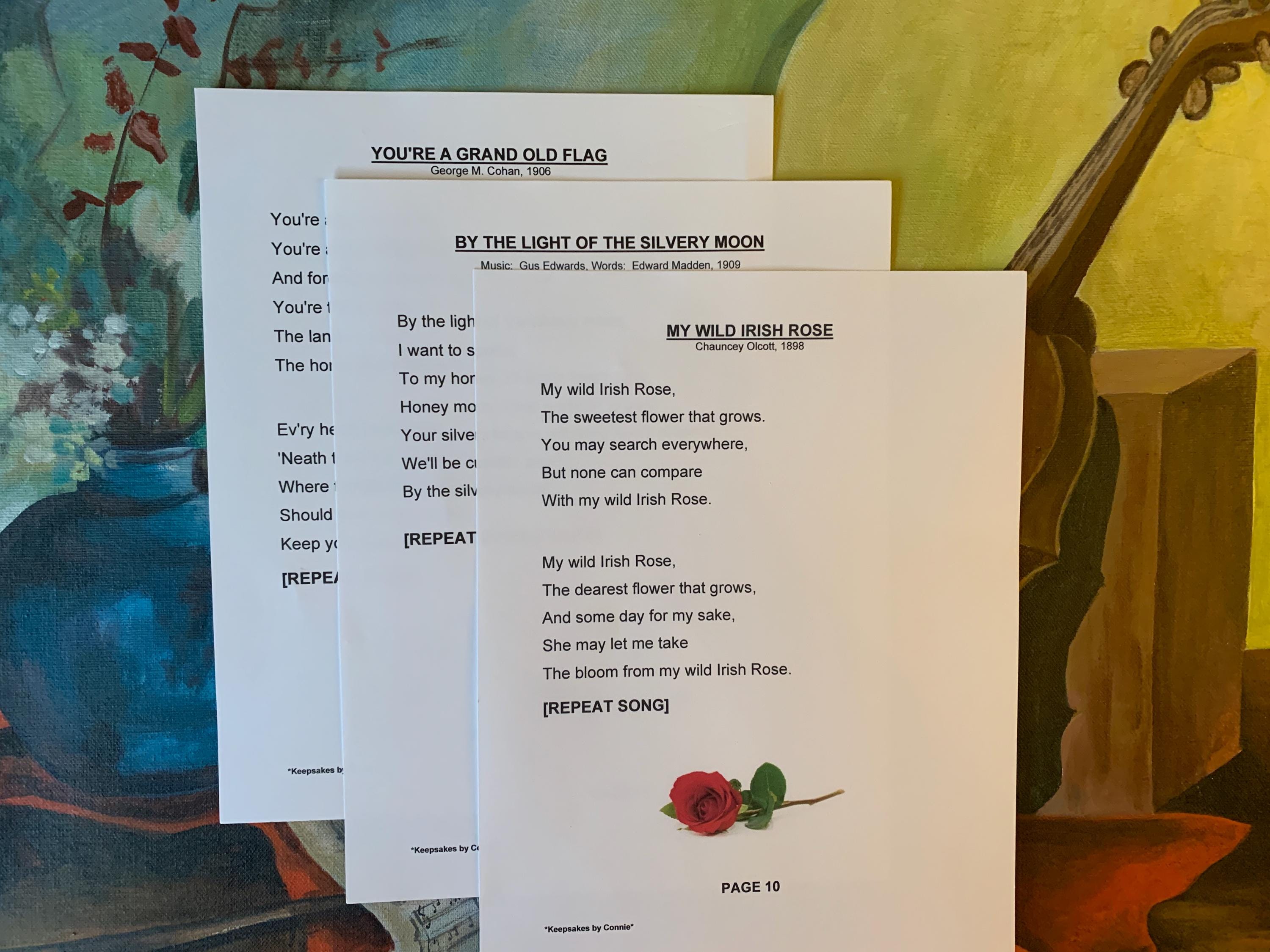Large Print Singalong Songs for Seniors, Lyric Song Sheets, Song Notes ...