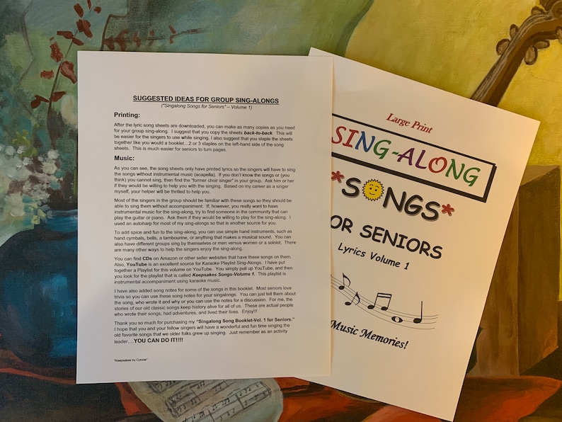 Large Print Singalong Songs for Seniors, Lyric Song Sheets, Song Notes ...