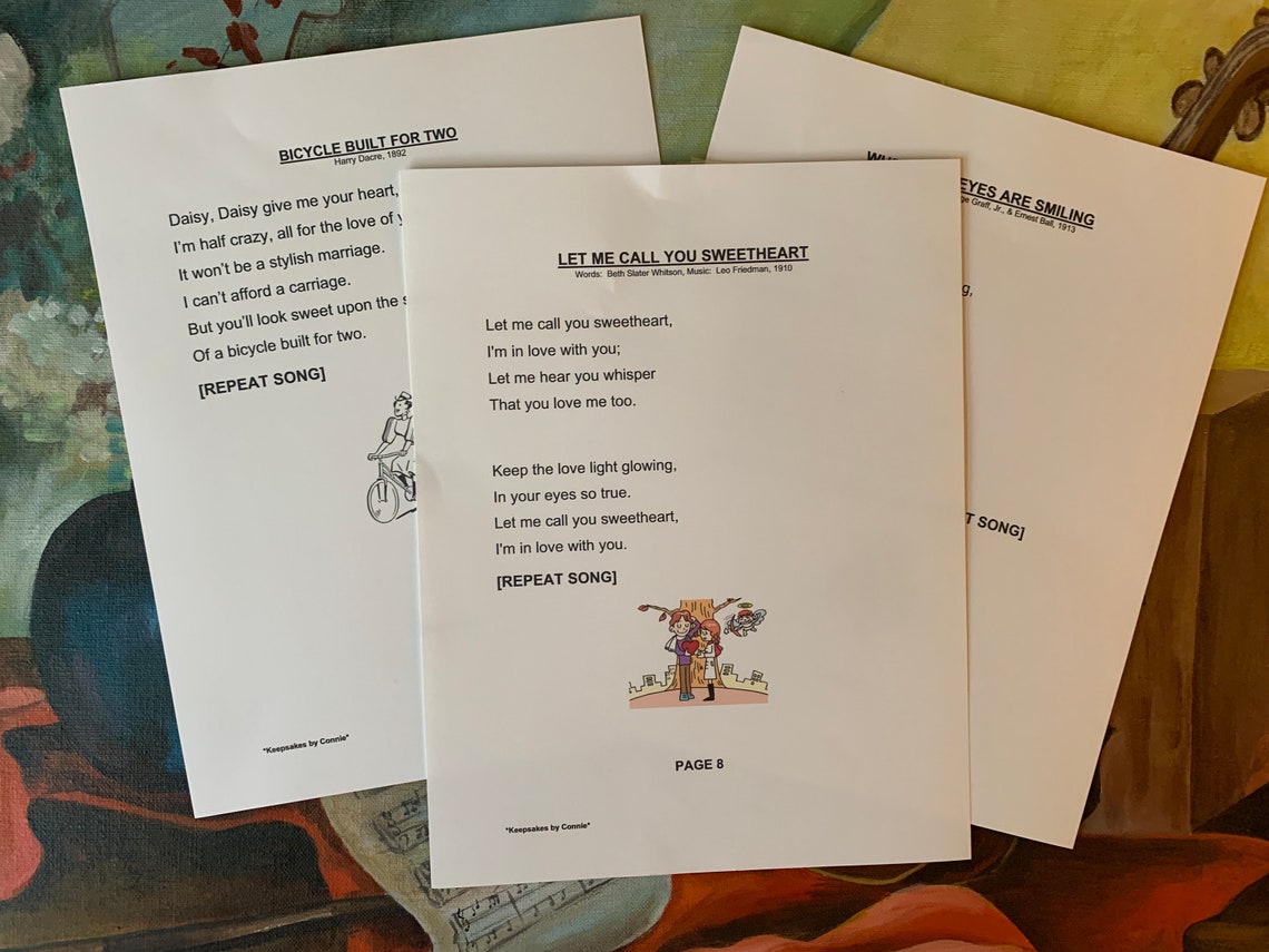 Large Print Singalong Songs for Seniors, Lyric Song Sheets, Song Notes ...