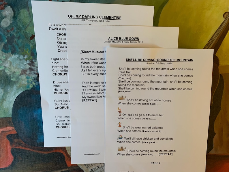 Large Print Singalong Songs for Seniors, Lyric Song Sheets, Song Notes ...