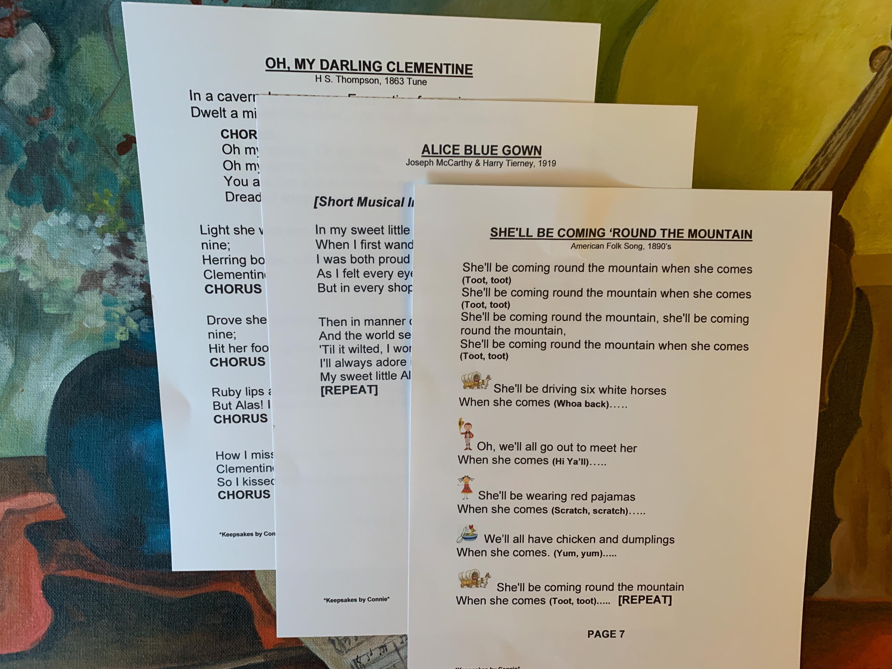 Singalong Songs for Seniors, Printable Lyric Song Sheets, Ideas for ...