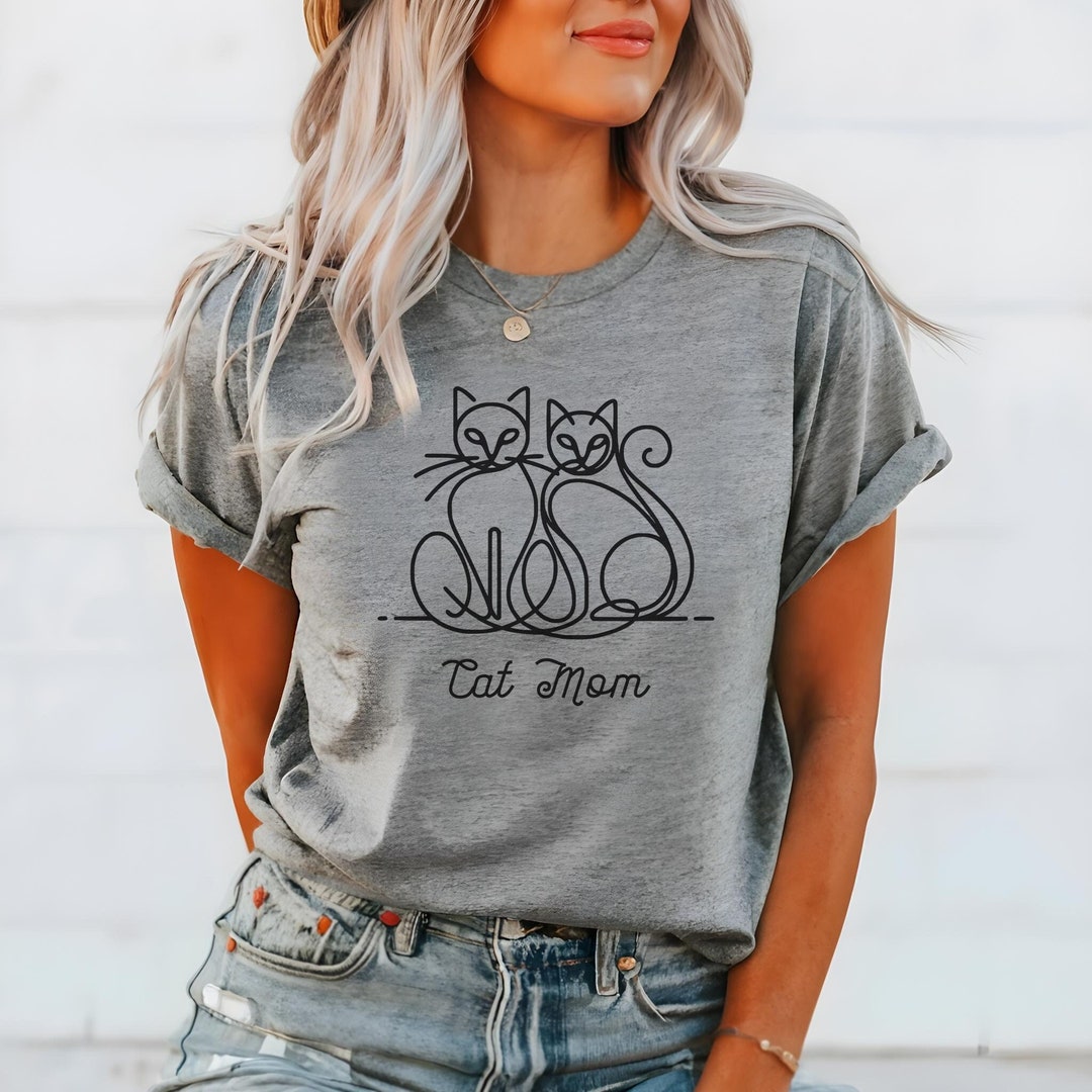 Cat Mom Cute Cat Outline | Unisex Short Sleeve Tee | Bella Canvas 3001 ...
