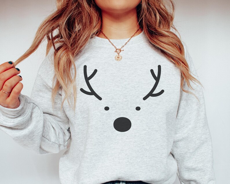 Reindeer Face Sweatshirt, Cute Christmas Sweatshirt for Women, Womens ...