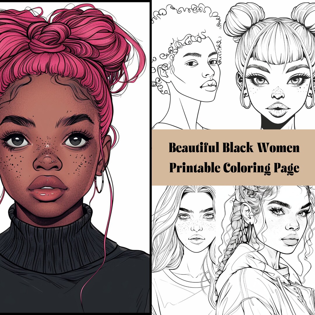 Beautiful Black Women Coloring Page for Adults, Printable Coloring ...