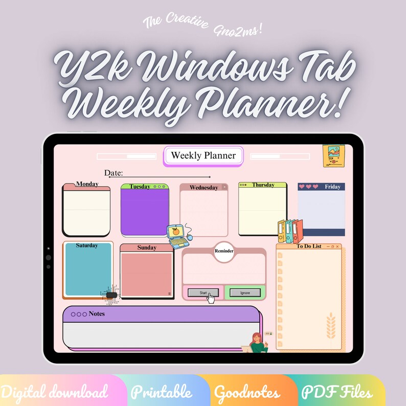 Y2K Windows Tab Weekly Planner, Goodnotes and Notability, Digital and ...