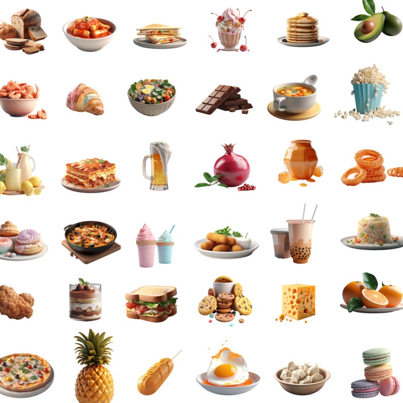 3D Food Theme Digital Stickers Pack for Journaling, Stickers, Colorful ...