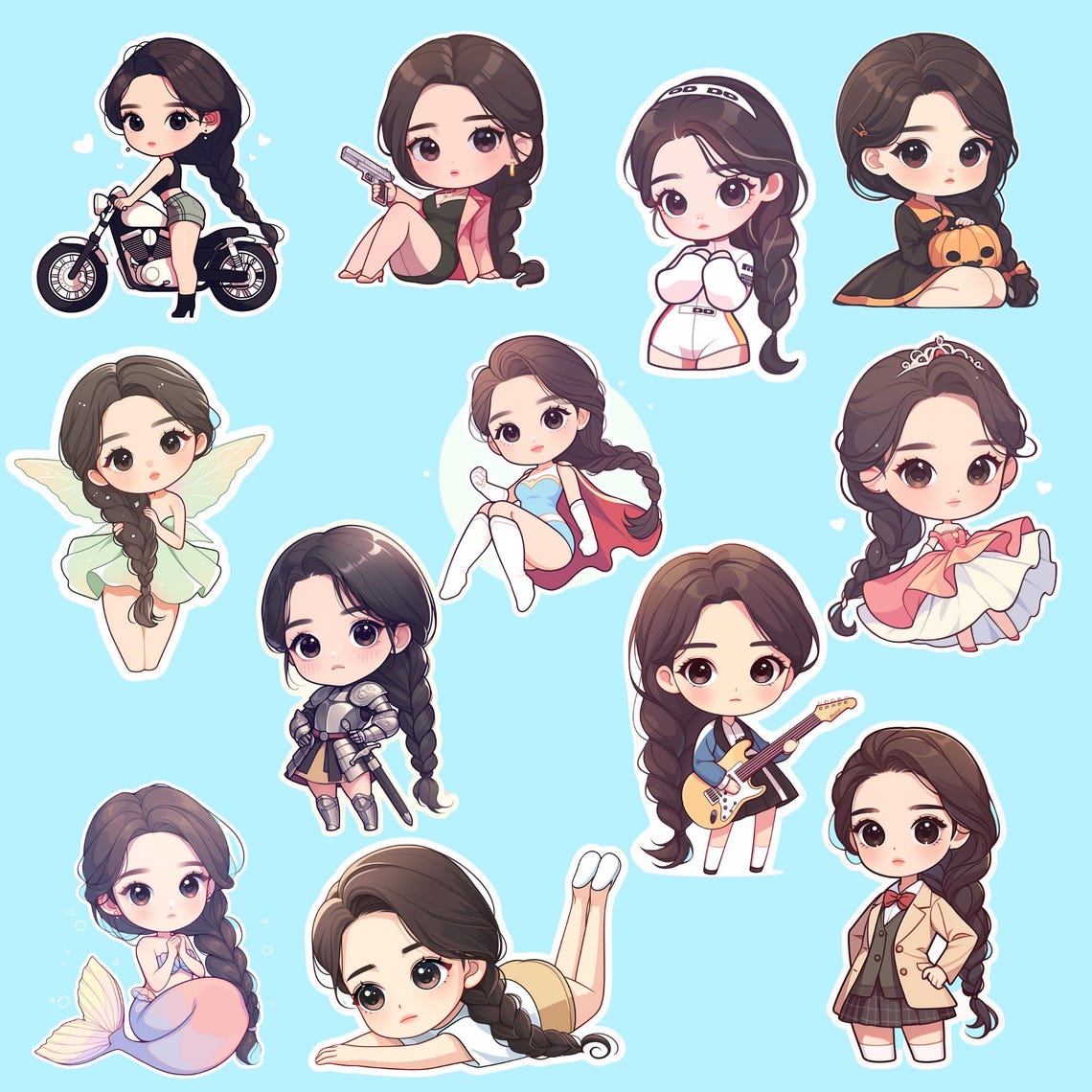 Sun, Chibi Korean Woman Goodnote Stickers Book, for Journaling, Cute ...