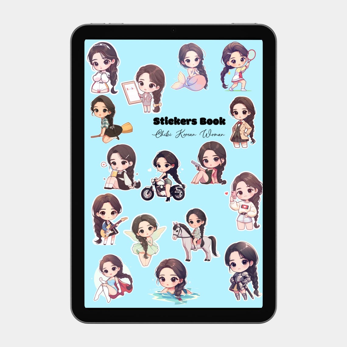 Sun, Chibi Korean Woman Goodnote Stickers Book, for Journaling, Cute ...