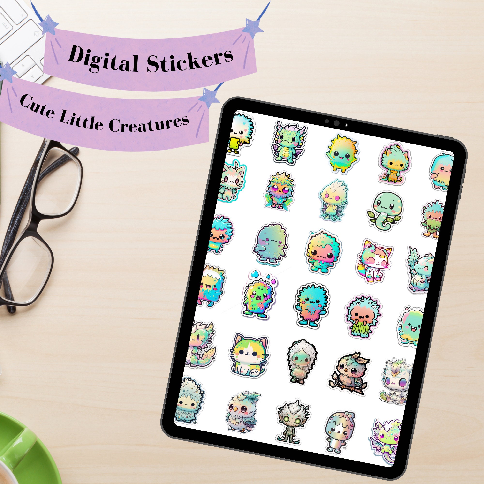 Cute Little Creatures Theme Digital Stickers Pack for Journaling ...