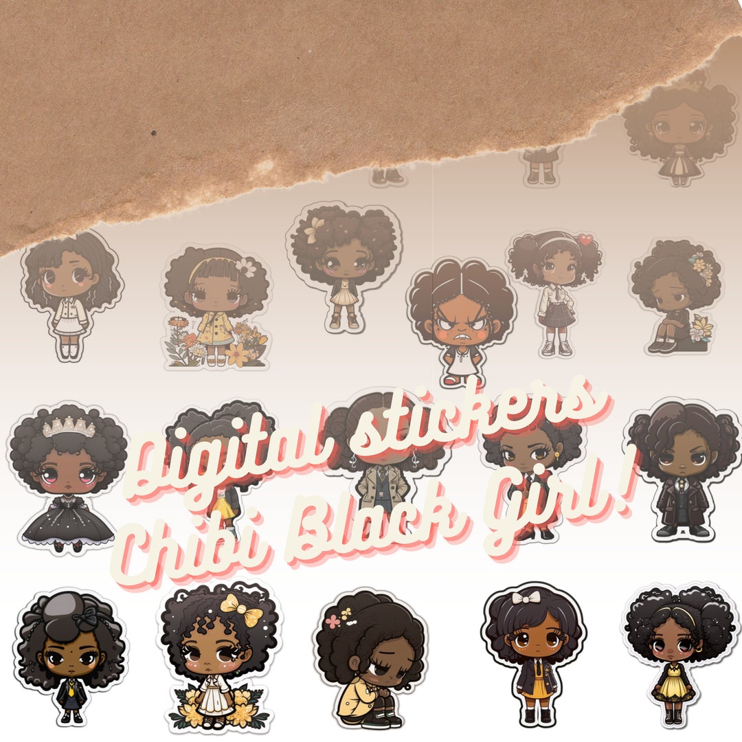Chibi Black Girl Theme Digital Stickers Pack for Journaling, Cute ...