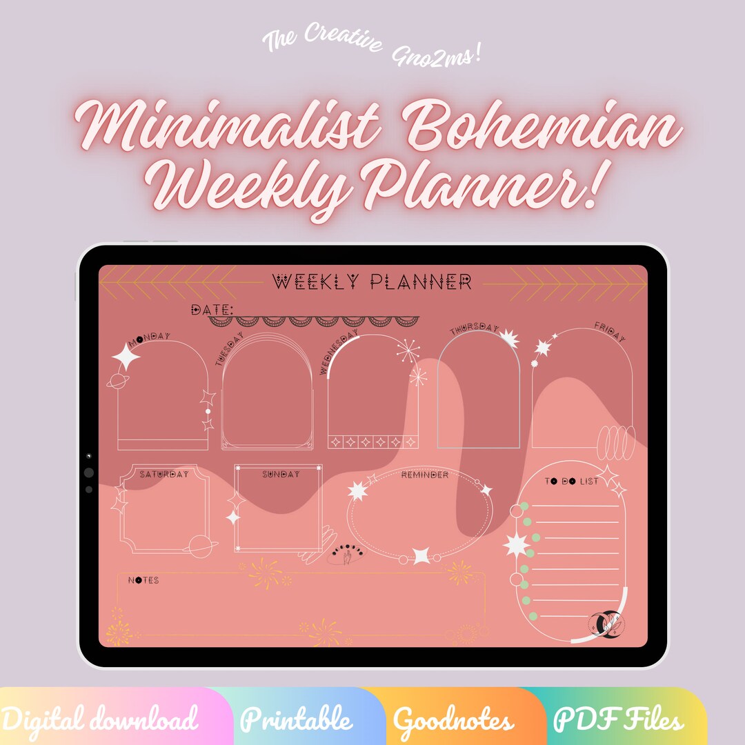 Minimalist Bohemian Weekly Planner, Goodnotes and Notability, Digital ...