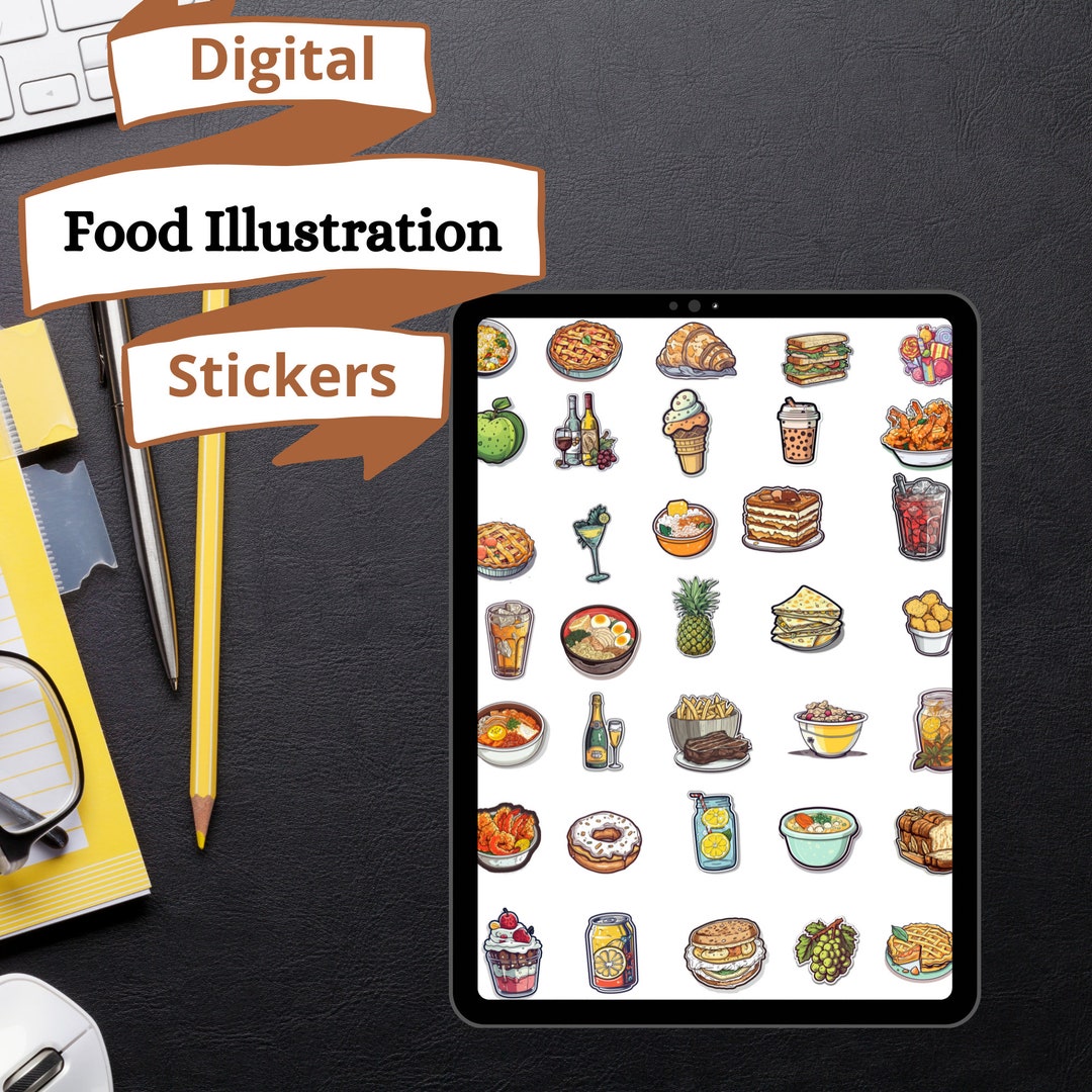 Food Illustration Digital Stickers Pack for Journaling, Food Stickers ...