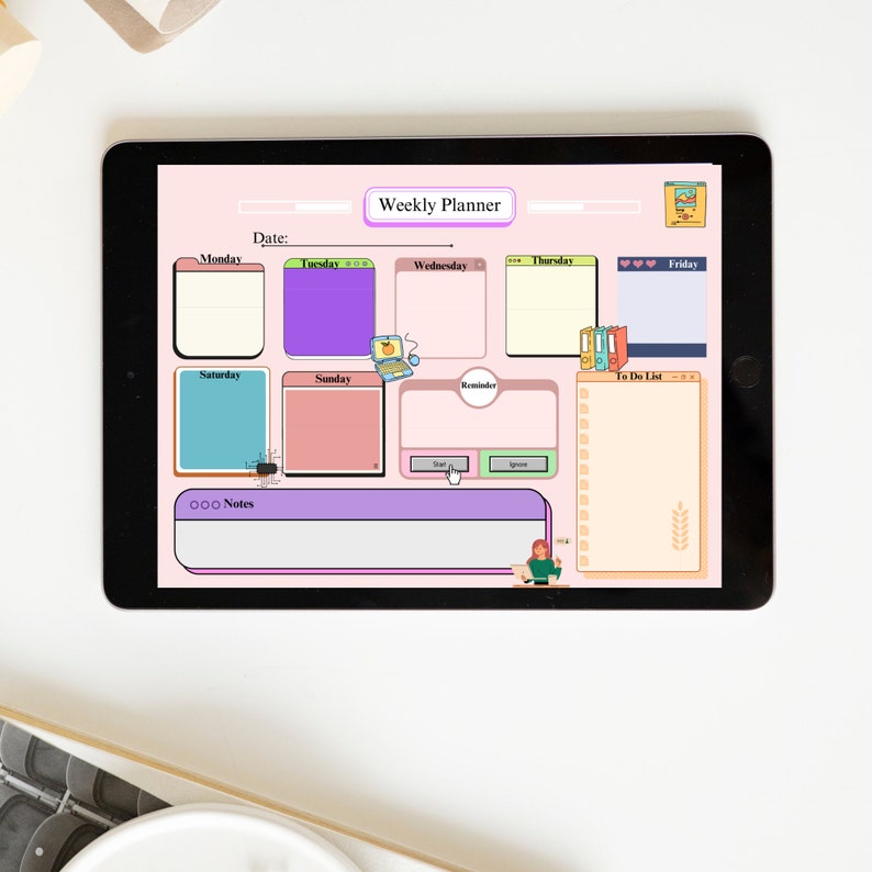 Y2K Windows Tab Weekly Planner, Goodnotes and Notability, Digital and ...