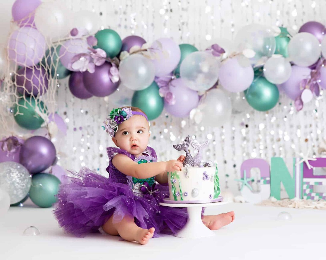 Splish Splash Mermaid Themed 1st Birthday Balloon Garland Kit | Purple ...