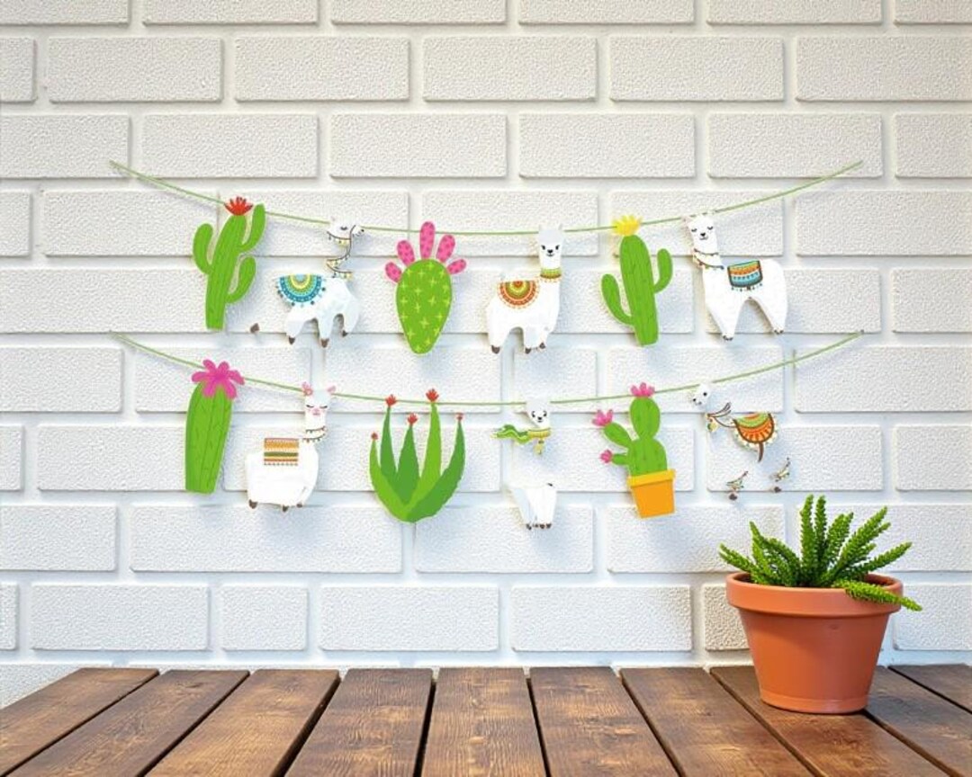 Llama and Cactus Party Bunting Paper Banner: Fiesta Birthday Decor - Etsy