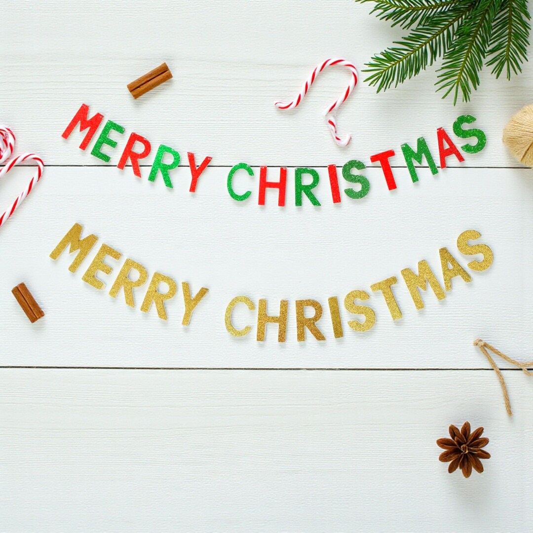 Merry Christmas Glitter Banner: Holiday Party Decorations - Etsy