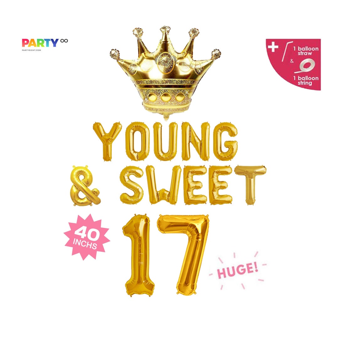 17th Birthday Party Decorations Balloons | Young & Sweet 17 Banner ...