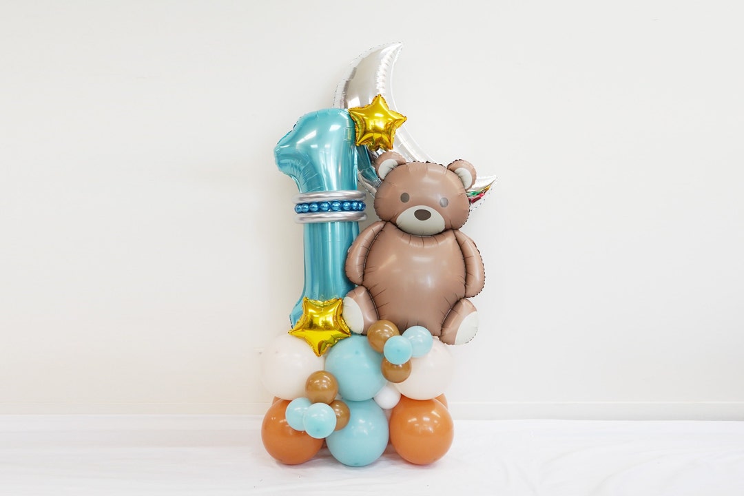 Teddy Bear Birthday Column | We Can Barely Wait Balloon Column | Blue ...